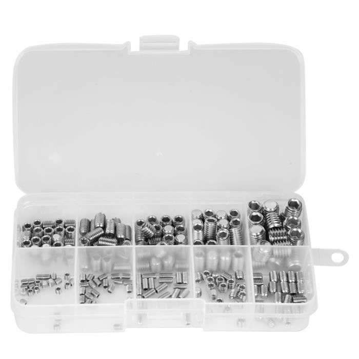 Ensemble de Vis Sans Tête à Six Pans Creux 220Pcs, M3 M4 M5 M6 M8 Kit d'Assortiment de Vis Sans ...