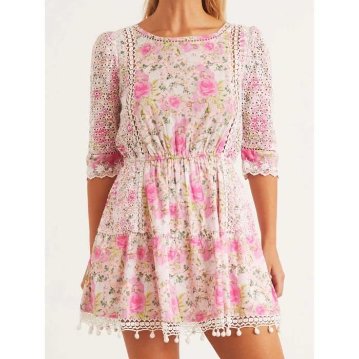 CRAZE Boho inspiré féminin mini robe coton rose robe femmes demi ...