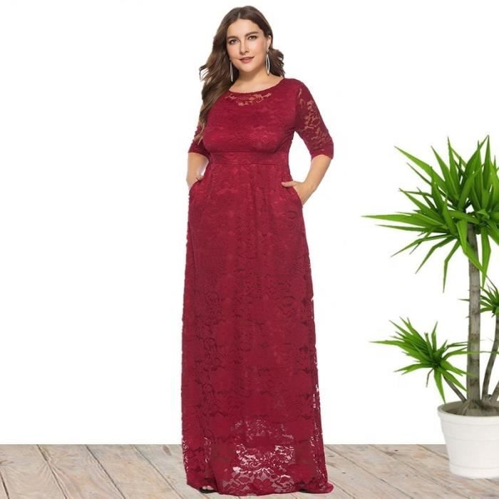 Robe Femmes Longue De Grande Taille Mince Dentelle Manches Courtes Maxi ...