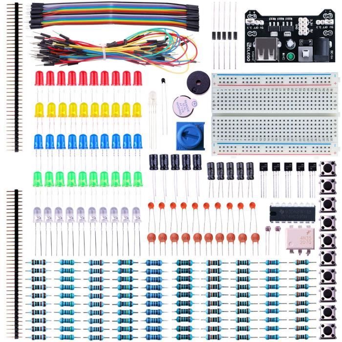 Fun Kit Composant Électronique Breadboard Câble Resistor Capacitor LED Potentiomètre pour ...