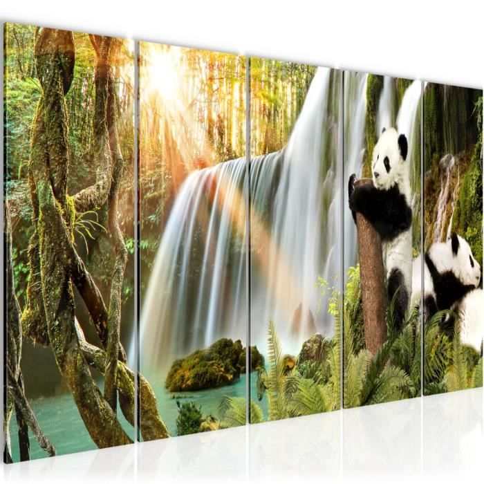 Runa art Tableau Décoration Murale Cascade Panda 150x60 cm - 5 Panneaux ...