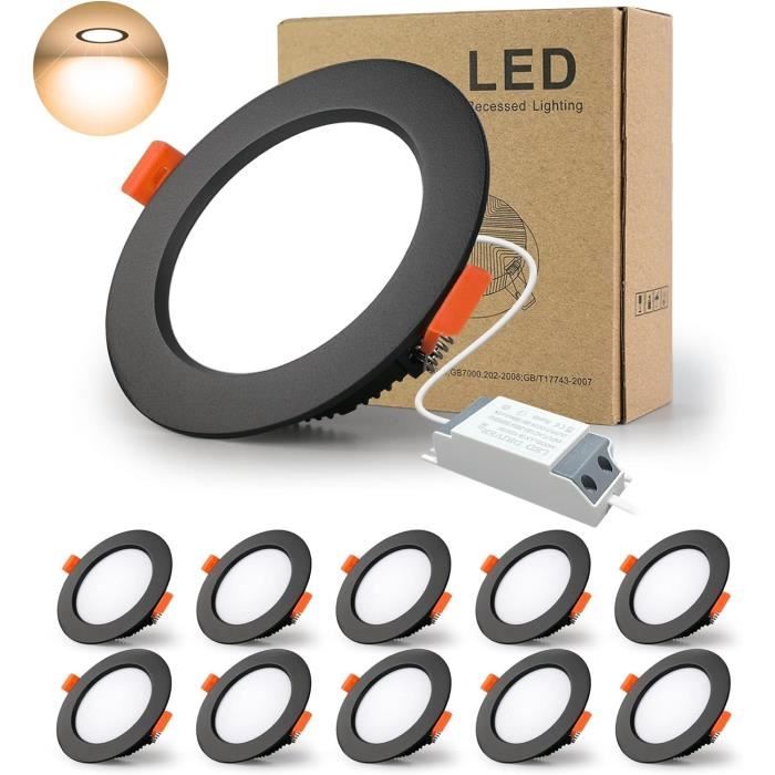 Spot Led Encastrable Noir Extra Plat, 10 Pack 7W 700Lm = 70W Incandescence, Ip44, 3000K Blanc ...