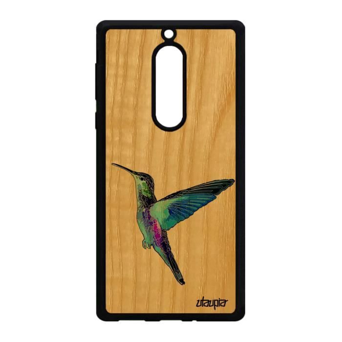 Coque Nokia 5 en bois silicone colibri TPU dessin peinture ecologie ...