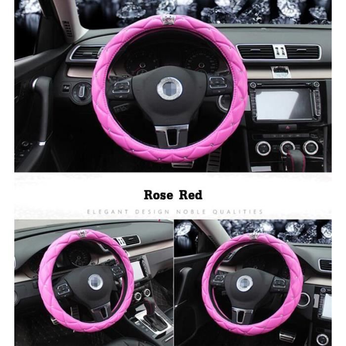 COUVRE-VOLANT,03--Housses de volant de voiture en cuir, diamant, noir, rose, accessoires ...
