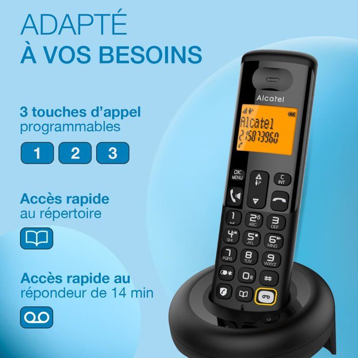 Téléphone fixe sans fil avec répondeur - SWROSE -ALCATEL E260 S. Voice ...