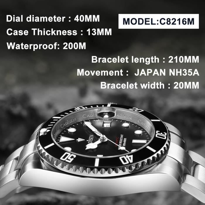 Cadisen Montre Automatique Pour Homme Avec Verre Saphir Et Acier ... Cadisen Montre Automatique Pour Homme Avec Verre Saphir Et Acier ...