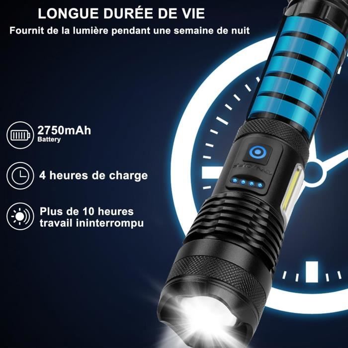 Lampe Torche LED Ultra Puissante Rechargeable, 100000 Lumens Lampe Torche Puissante,Super ...