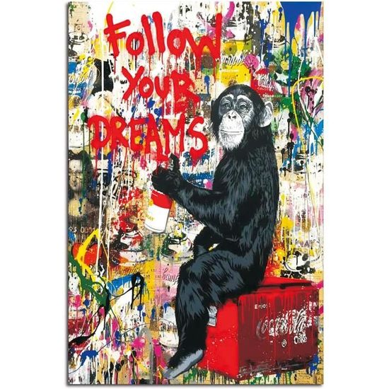 Graffiti Painting Art Décor Singe Suivez Vos Rêves Impression Sur Toile ...