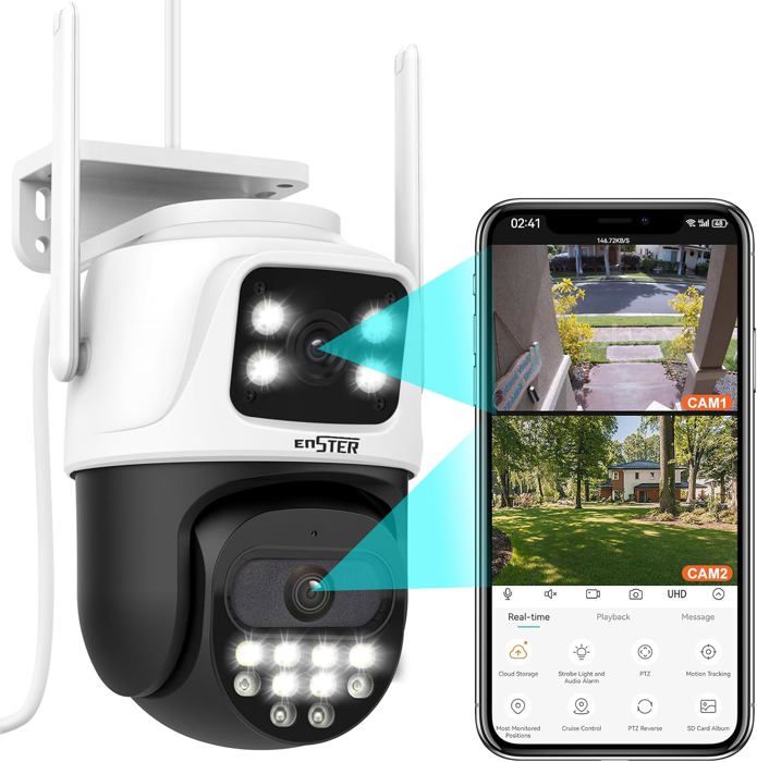 2K Camera Surveillance Wifi Exterieure Double-Objectif Double-Vue,Ptz ...