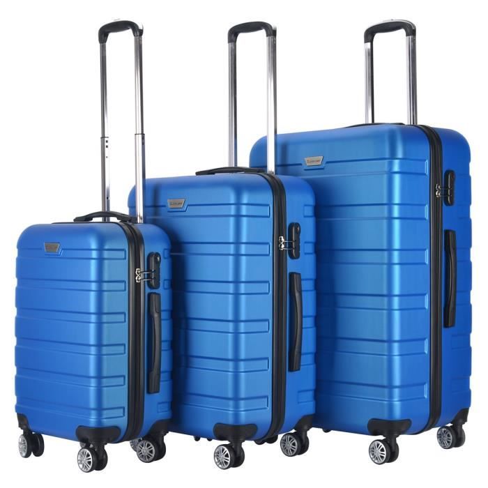Ensemble de 3 Valises Set de 3 Valises de ABS Valises Rigide, Trolleys Bleu