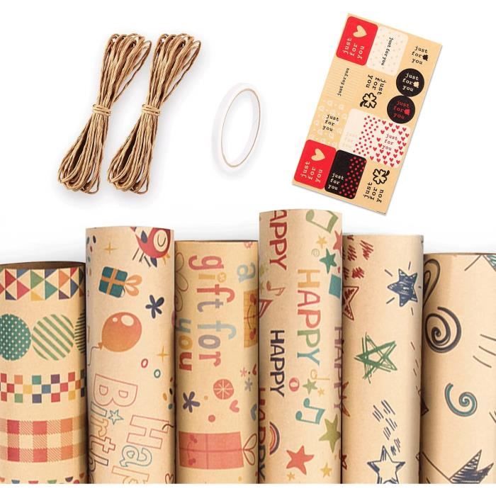 Papier Cadeau Anniversaire Papier Cadeau Kraft 8Pcs 70 X 50 Cm Papier ...