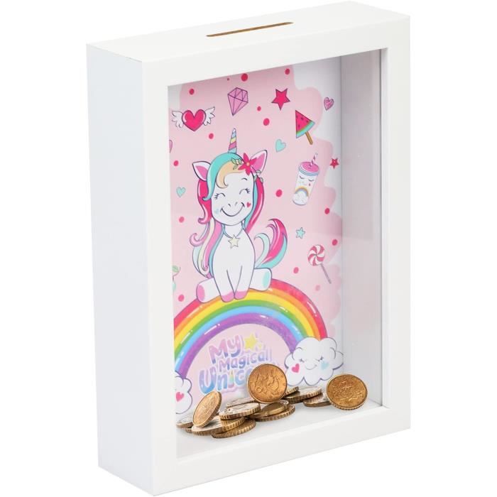 Tirelire Licorne Avec Cadre En Bois BlaEt Façade Plastique Transparent ...