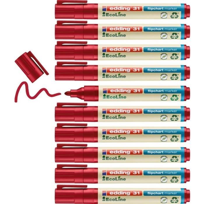 EcoLine Marqueur pour chevalets rouge 10 stylos Pointe ronde 1,5-3 mm Pour écrire,Dessiner sur ...