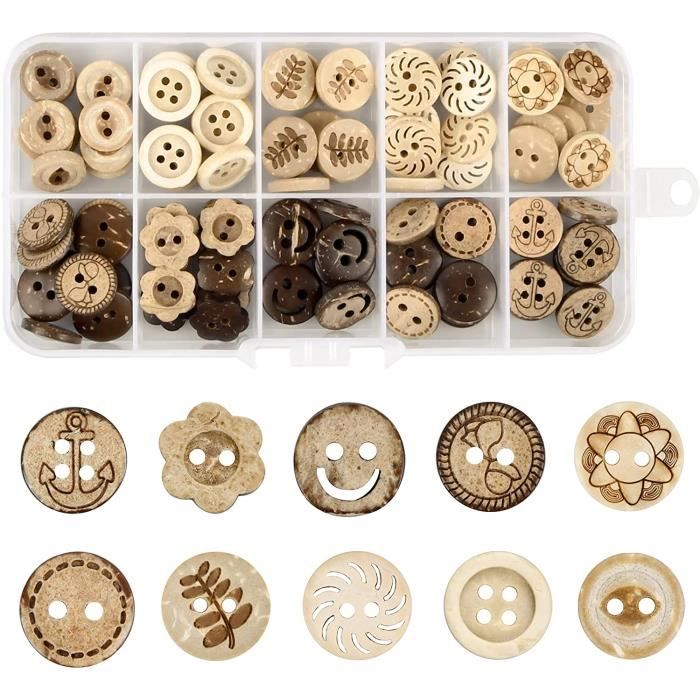 100 Pièces Boutons en Bois, Rond Boutons de Couture, turel Boutons en ...