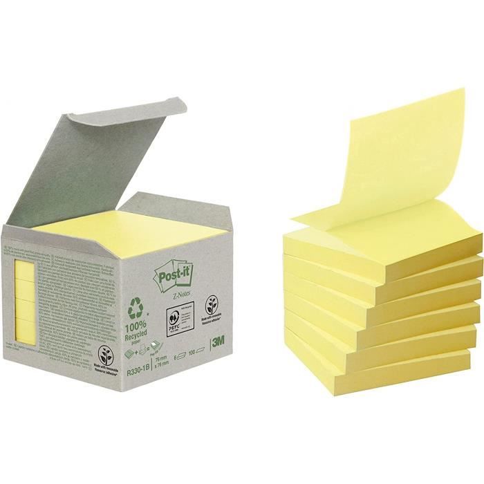 Z Notes Recyclées Post It Jaune Canari 76mm X 76 Mm 100 Feuilles