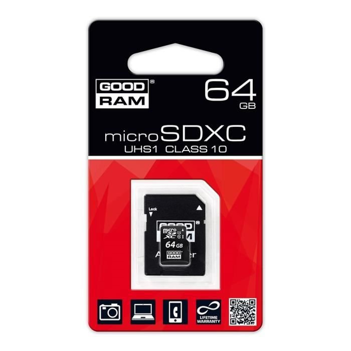 FLASH SDHC MICRO CARD 64GB GOODRAM CLASS 10 UHS-I SDU64GXCUHS1AGRR10 ...