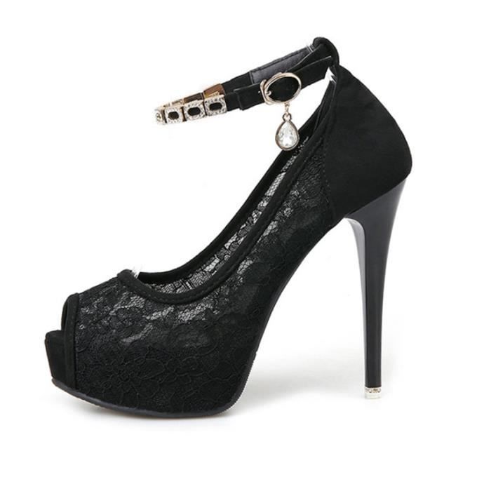 Femme Chaussures Escarpins Noir Eté Dentelle Evidement Strass ...