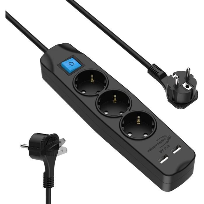 Multiprise 3 Prises Avec Usb | Multiprise Avec Fiche Plate Et ...