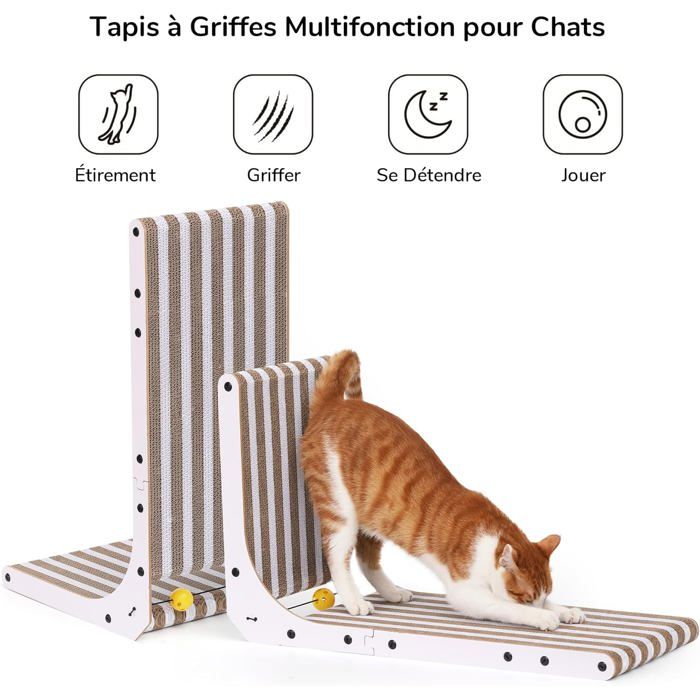FUKUMARU Griffoir pour Chat, 68 cm en Forme de L, Griffe Murale à ...