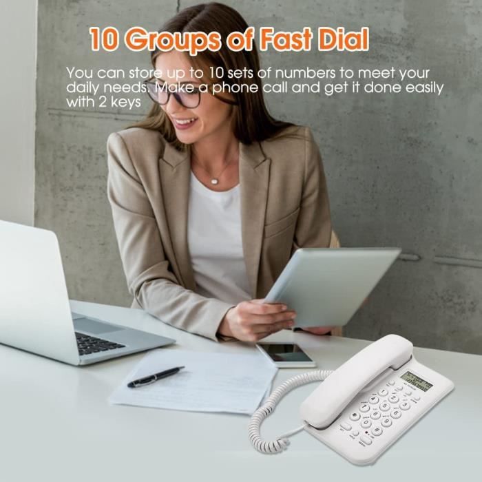Téléphone Fixe Filaire pour la Maison ou Le Bureau - Téléphone à Fil Blanc pouvant être placé ...