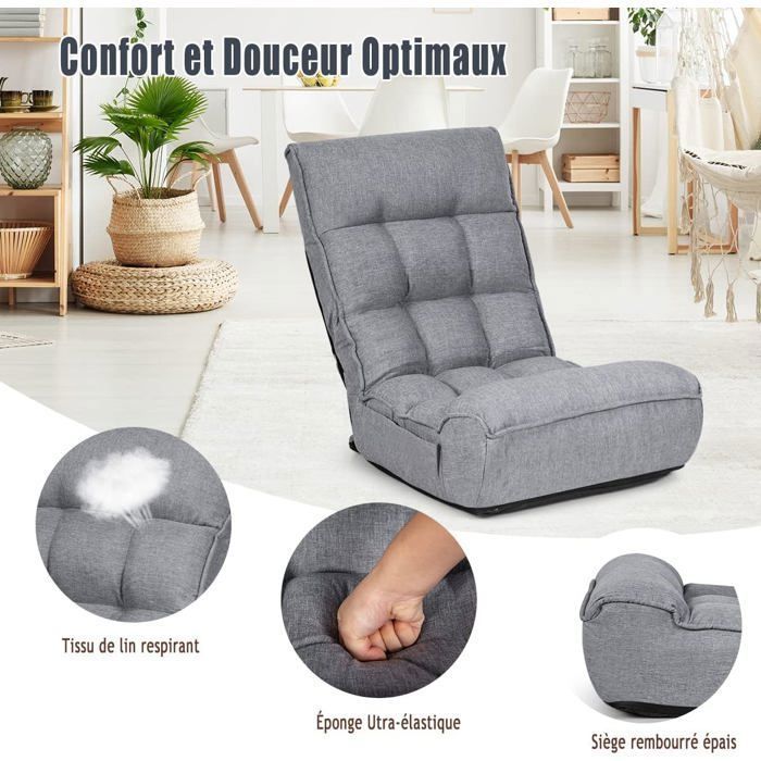 GOPLUS Fauteuil de Sol Pliable,Fauteuil Paresseux Tête Réglable en 5 ...