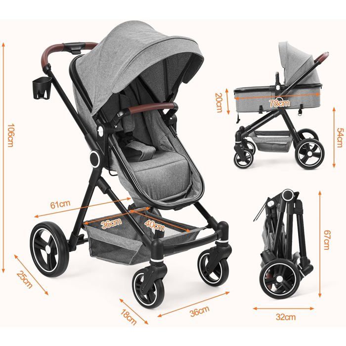 Poussette 2 En 1, Poussette Combinée Compacte Légère Pliable Avec Siège ...