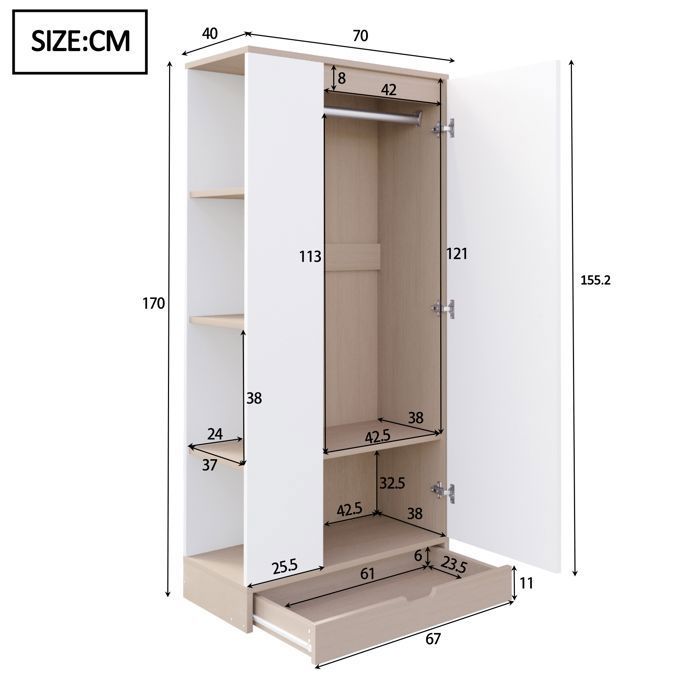 Armoire Simple avec 1 Porte, Tiroir et Étagères – Grand Meuble de ...