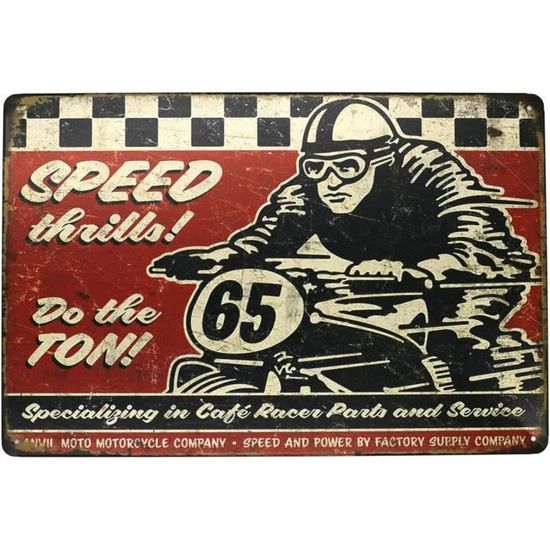 Affiche Murale En Tôle Speed Thrills Moto Race Vintage - Décoration ...