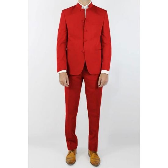 Costume Homme Rouge - Marque - Modèle - Coupe ajustée - Col Mao ...