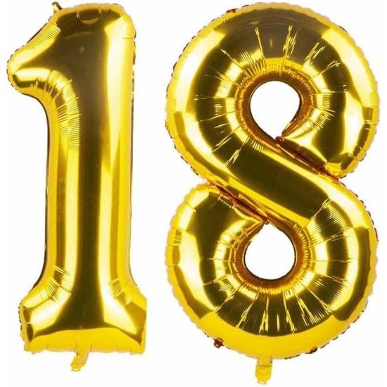 CC wonderland zone Ballon Numéro 18 Doré(100cm),Géant Ballon 18 Or Foil ...