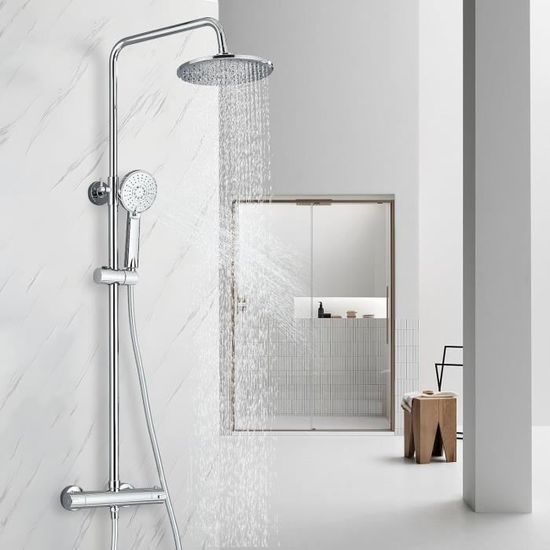 Colonne De Douche Avec Mitigeur Thermostatique,3 Jets Douchette,80-120Cm Barres De Douche ...