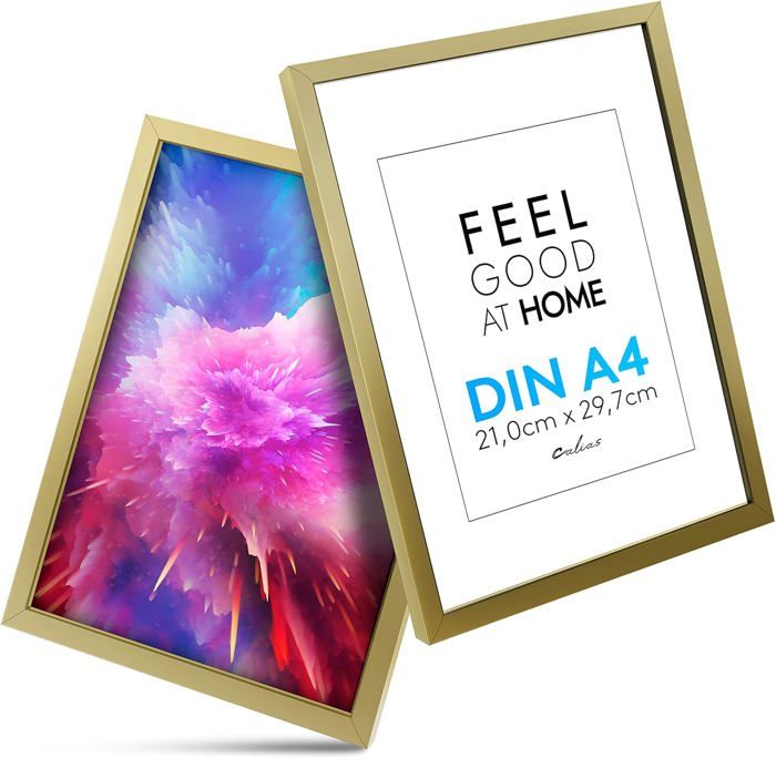 Lot de 2 cadres photo DIN A4 en aluminium doré 21 x 30 cm avec verre plexiglas incassable ...