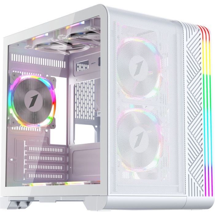 Boîtier PC mini tour - 1stPlayer ATX VT5 RGB - Blanc - Éclairage RGB ...