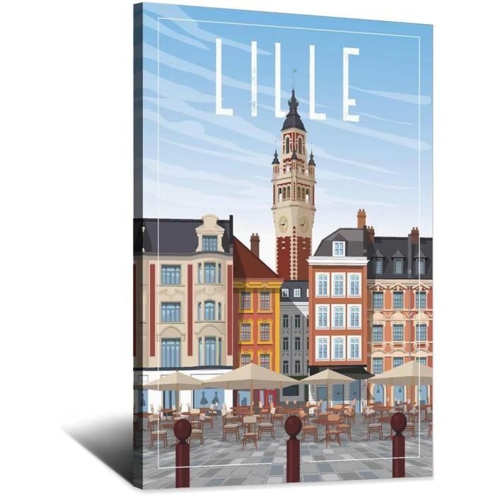 Affiche De Voyage Vintage Lille France Skyline Poster Sur Toile Art Poster Cadeau Décoration ...