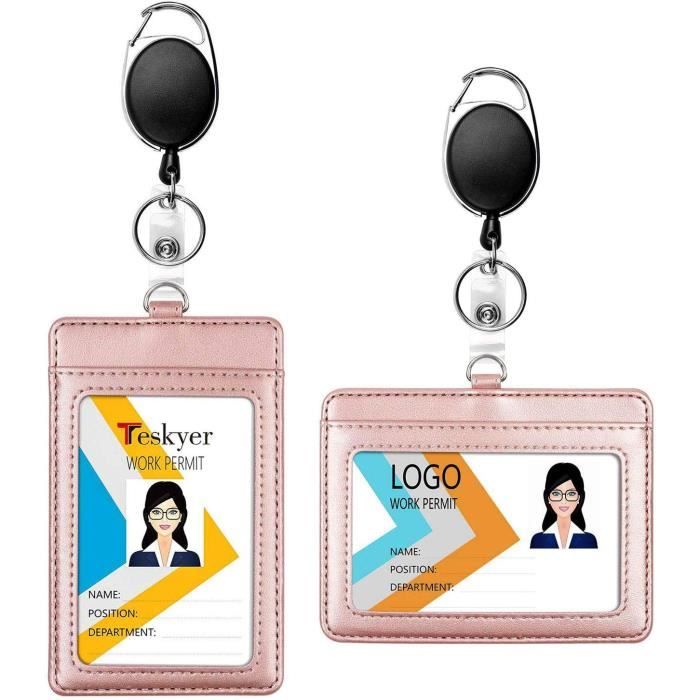 Porte Badge, Avec Enrouleur De Badge Rétractable, Porte Badge En Cuir ...