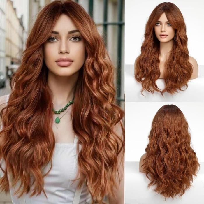Perruques Longues Auburn Pour Femmes Perruque De Cheveux Synthétiques ...