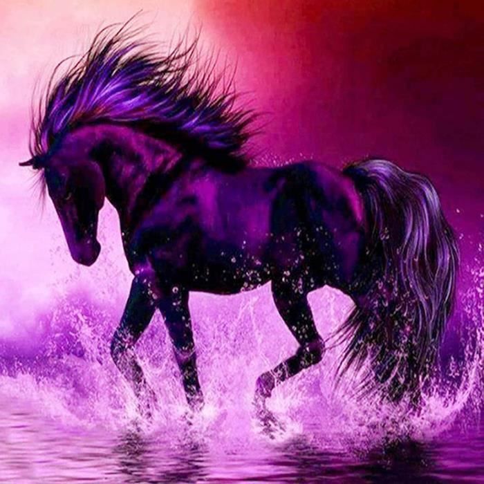 5D Diamond Painting Complet Cheval Violet, DIY Broderie Diamant ...