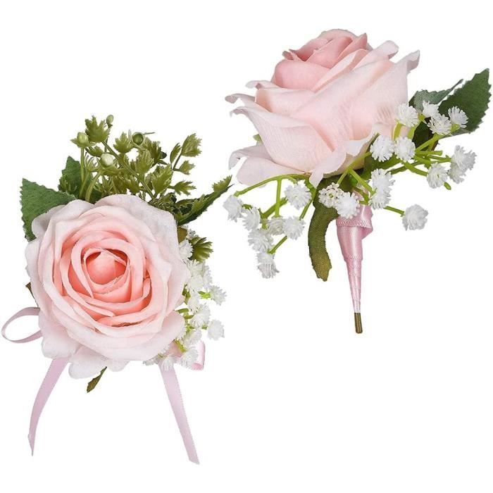 1 Jeu Fleur Poignet Artificielle, Boutonniere Mariage, Rose De ...