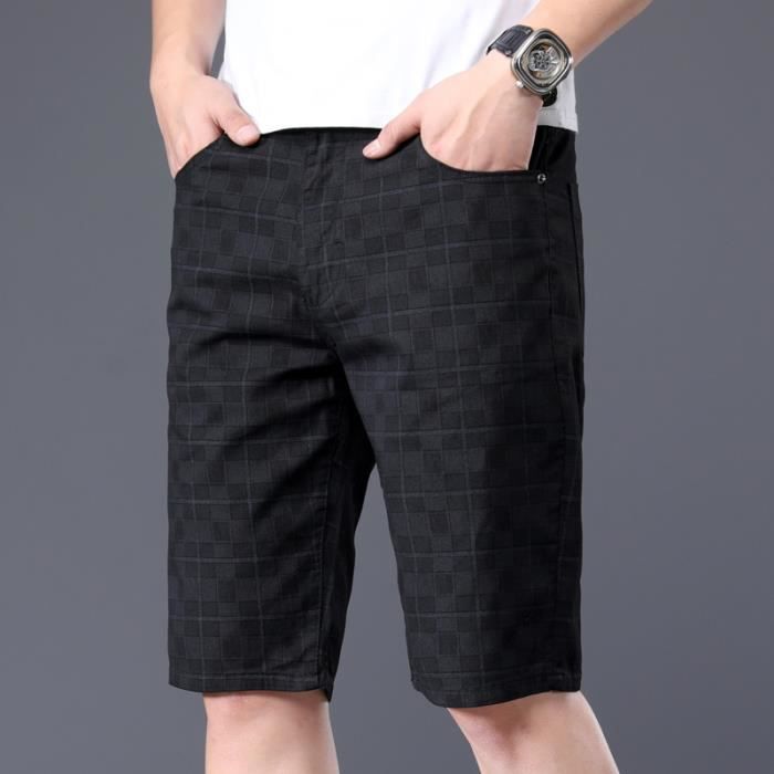 Short,Short à carreaux en coton extensible pour hommes, court d ...