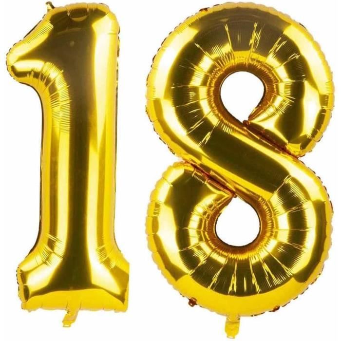 CC wonderland zone Ballon Numéro 18 Doré(100cm),Géant Ballon 18 Or Foil ...