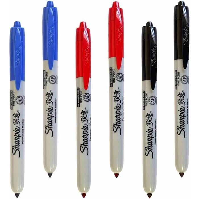 Sharpie Lot de 6 marqueurs permanents rétractables à pointe fine ...