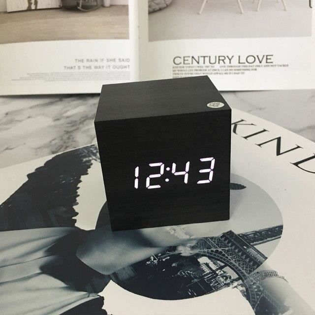 RADIO REVEIL,alarm clock B2--Horloge de Bureau en Bois, Réveil à LED, Commande Vocale Numérique ...