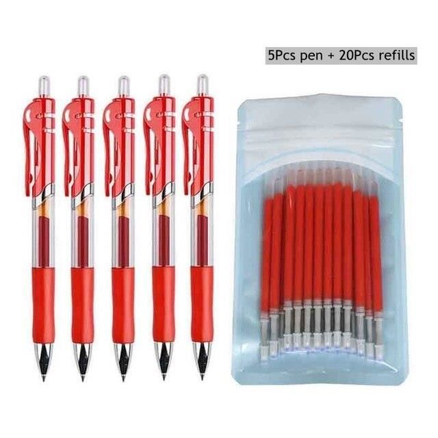STYLO,Red-5Pens-20Refill--Stylo à bille rétractable de grande capacité ...