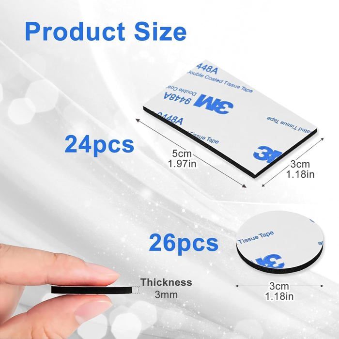 50 Pièces Double Face Extra Fort, 3Mm Adhesif Double Face, Tampon ...