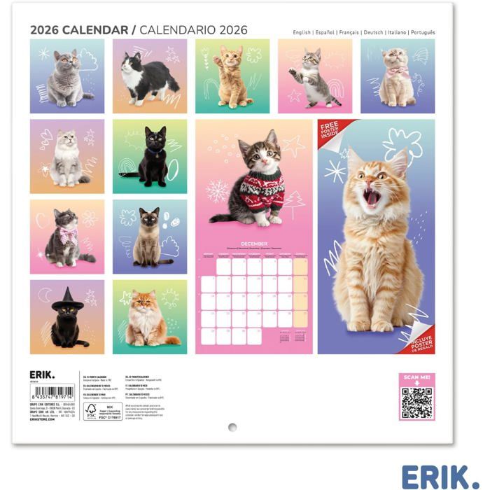 Calendrier chat 2026 mural mensuel idéal cadeau espace notes ...