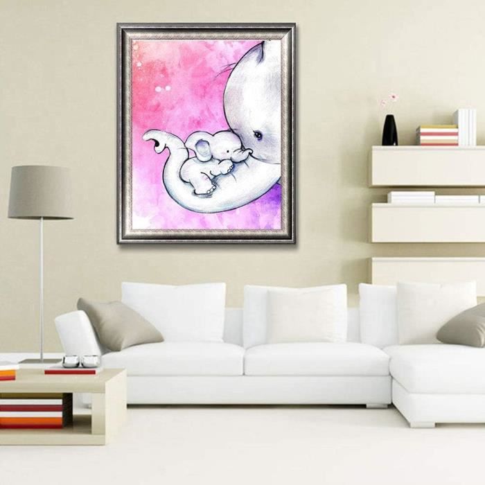 Diamond Painting Complet, Blanc Éléphant Bébé Animaux Diamant Painting ...