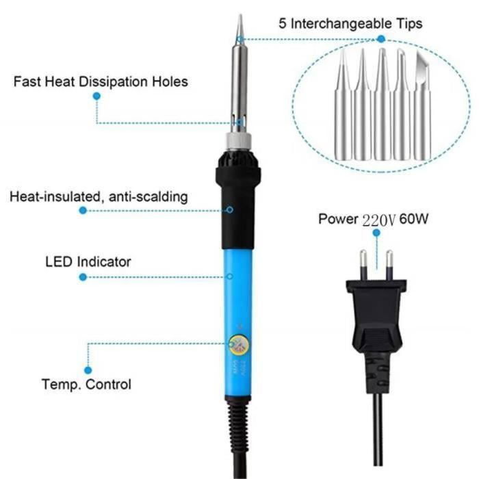 Fer à Souder Kit Complet, 60W Température Réglable 200℃ à 450℃ Fer à Souder Électrique - 15 in 1 ...