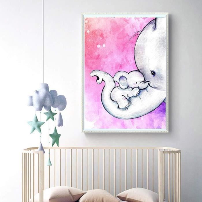 Diamond Painting Complet, Blanc Éléphant Bébé Animaux Diamant Painting ...