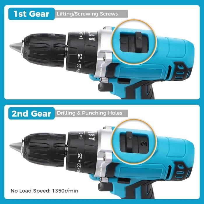 Zerotop Perceuse Visseuse Sans Fil 21V, Visseuse Devisseuse Sans Fil avec 2 Batteries 1.5Ah ...