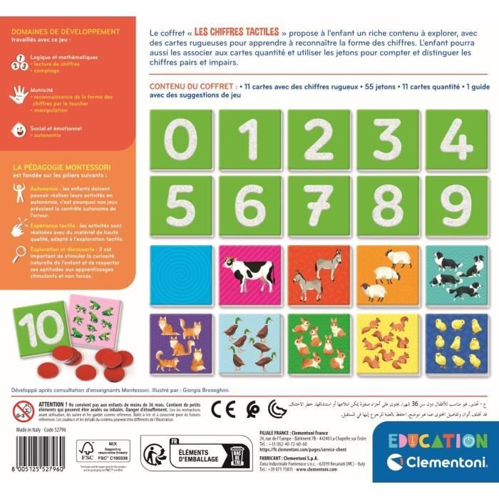 Montessori - Clementoni - Les chiffres tactiles - Jeu éducatif ...